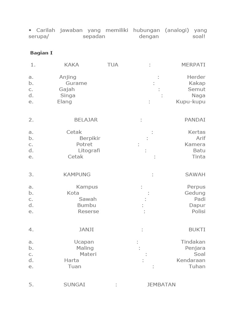 Contoh Soal Padanan Kata Analogi | PDF