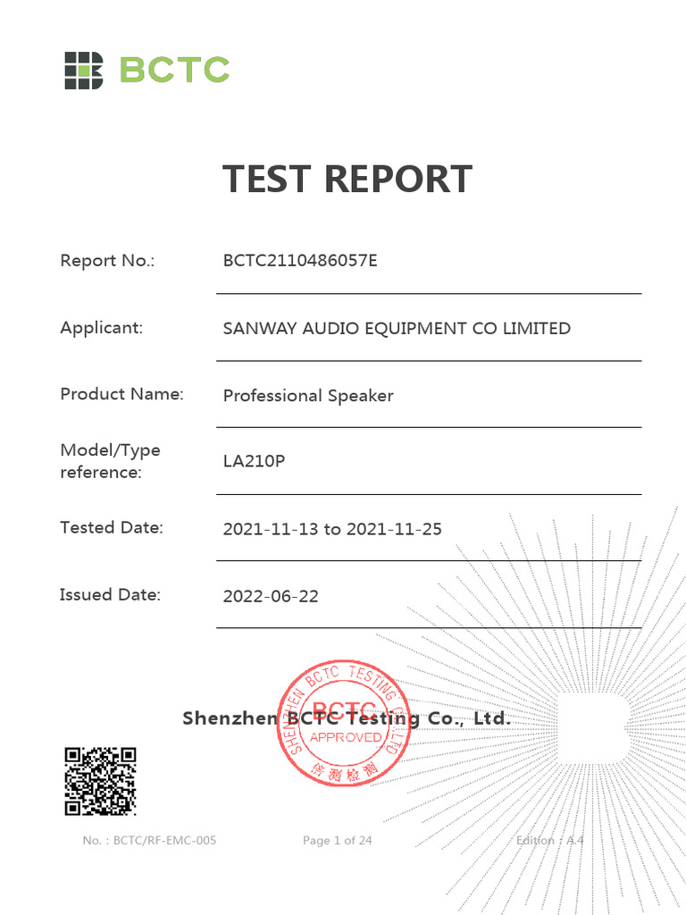 Professional Speaker Test Report | PDF | Antenna (Radio) | Radio Technology