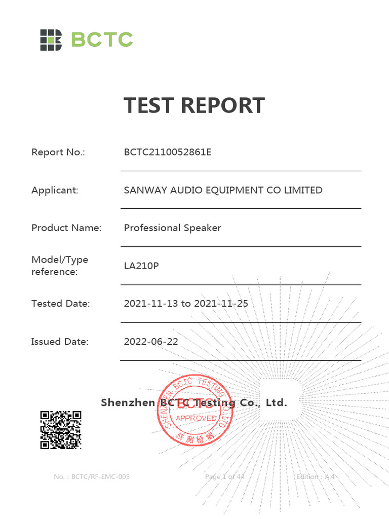 LA210P Pro Loudspeaker CE-EMC Test Report | PDF
