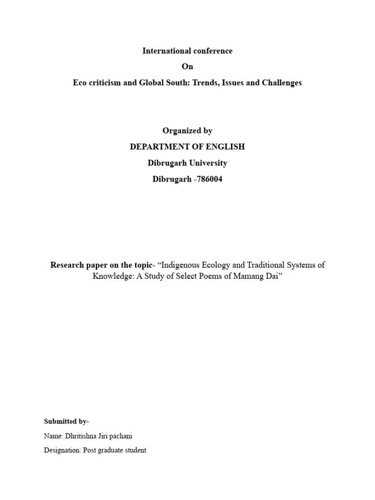 Indigenous Ecology in Mamang Dai's Poems | PDF