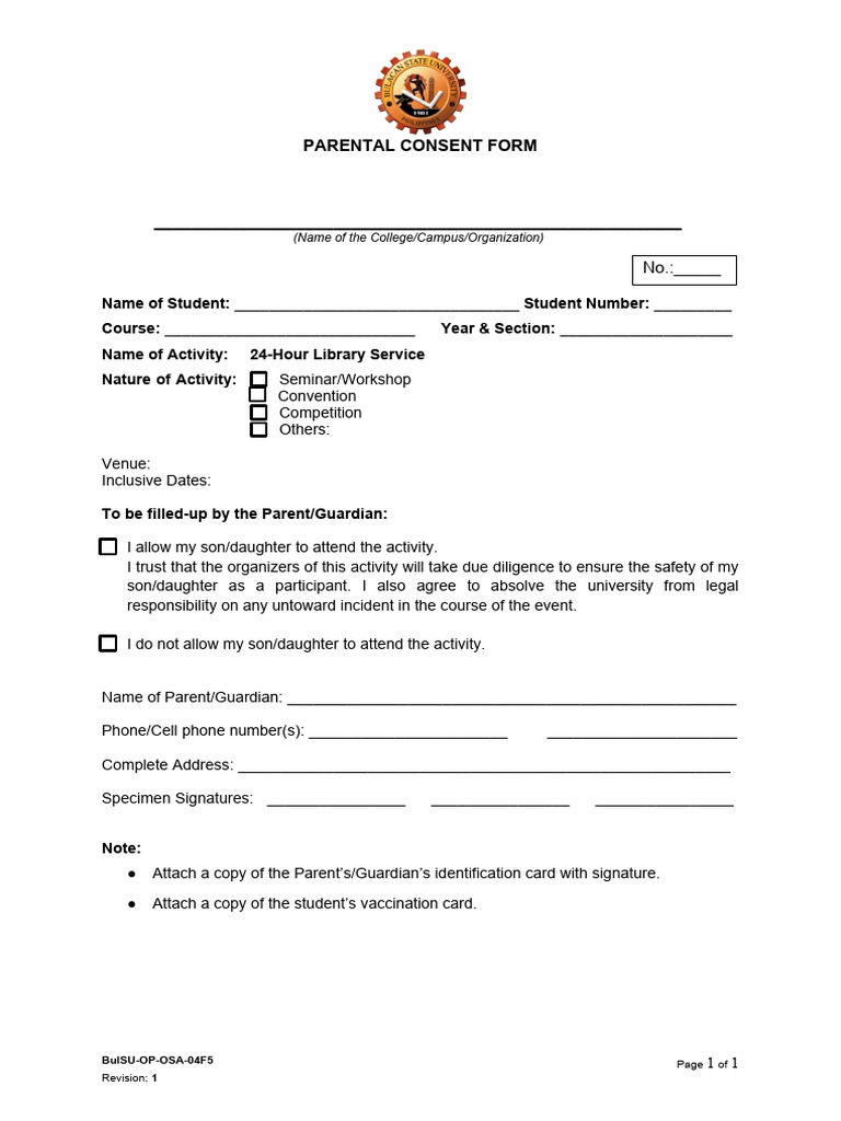 BulSU OP OSA 04F5 PARENTAL CONSENT FORM 1 1 | PDF