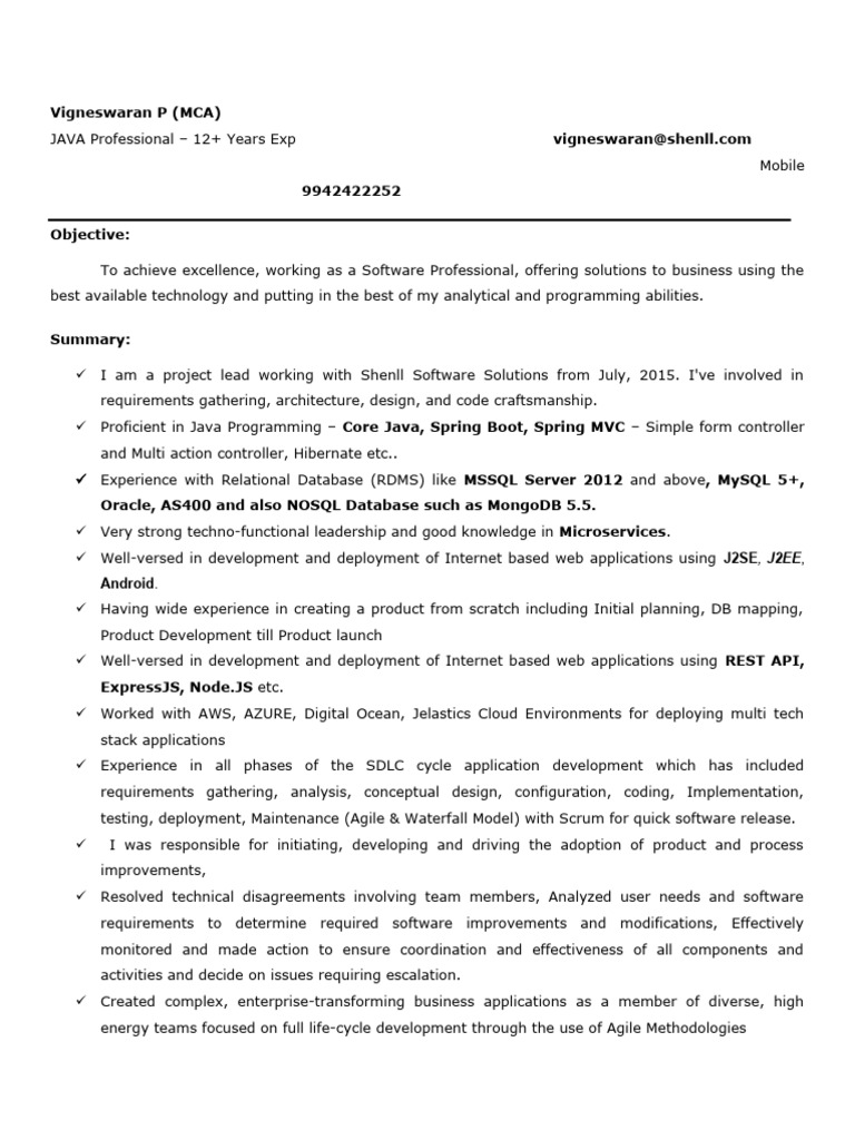 Vigneswaran-Senior Java-Profile | PDF | Java (Programming Language) | Representational State ...