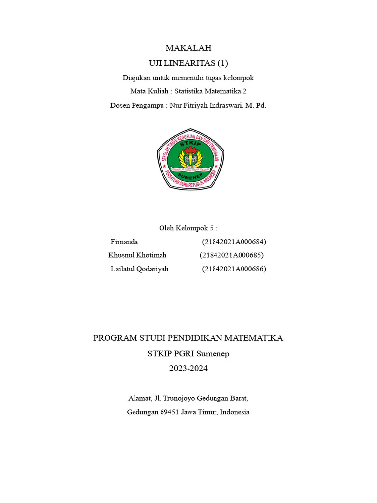 Uji Linearitas dalam Statistika Matematika | PDF | Metode & Bahan Ajar