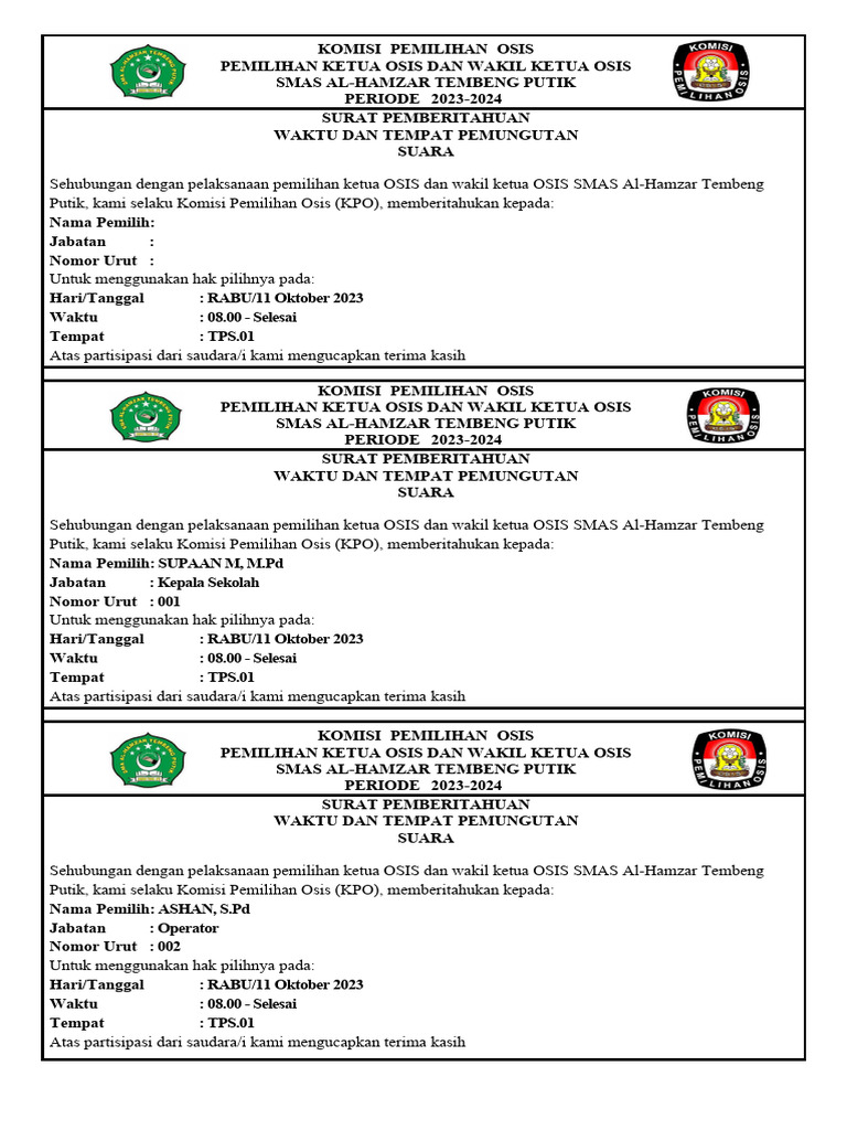 Komisi Pemilihan Osis | PDF