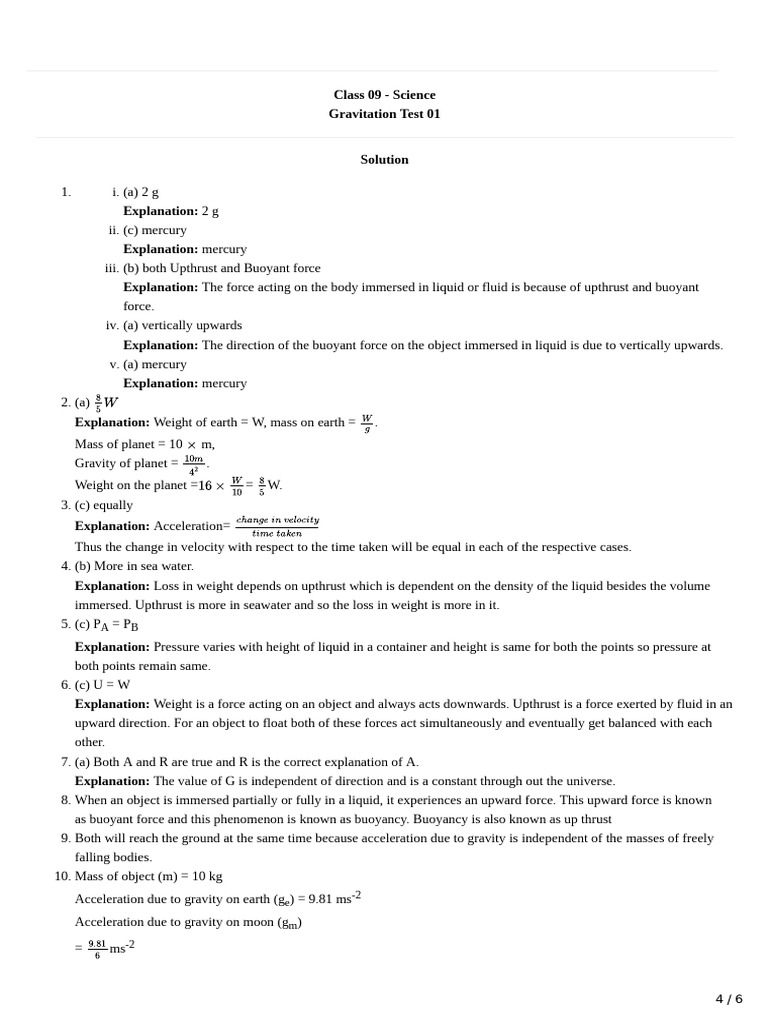 Gravitation Sheet Solution | PDF