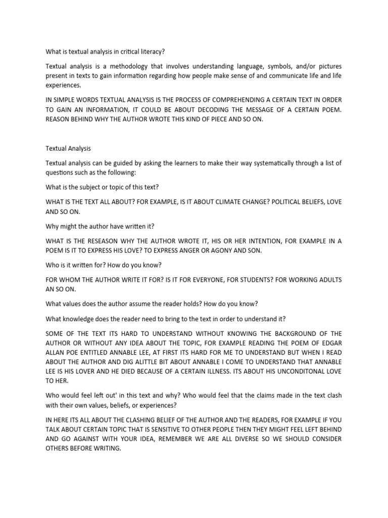 What Is Textual Analysis in Critical Literacy | PDF | Self-Improvement ...