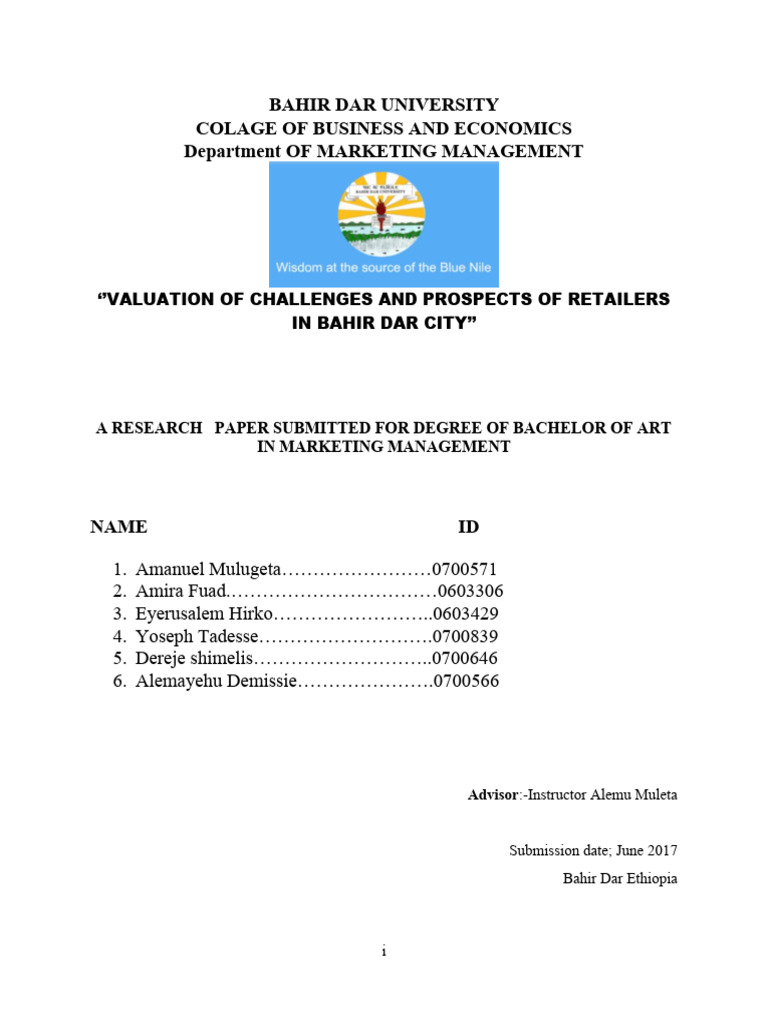 Bahir Dar University Colage of Business and Economics Department of ...