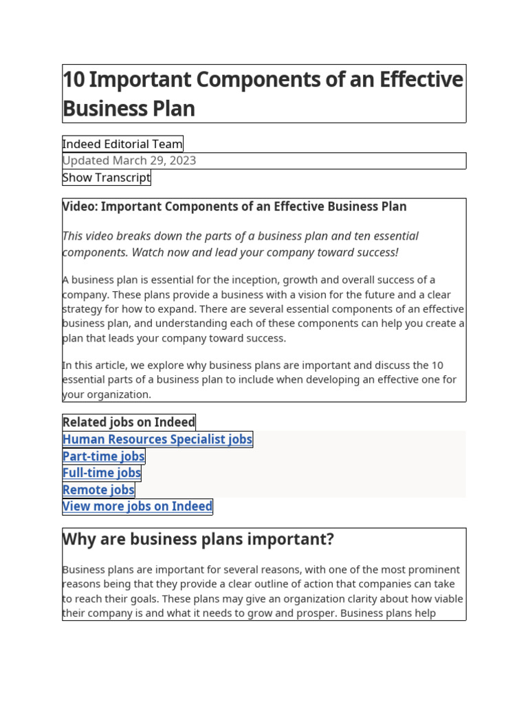 10 Important Components of An Effective Business Plan | PDF