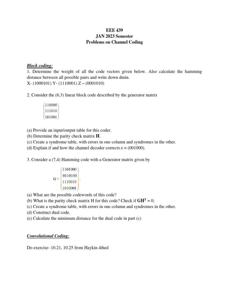 Few Problems On Channel Coding | PDF