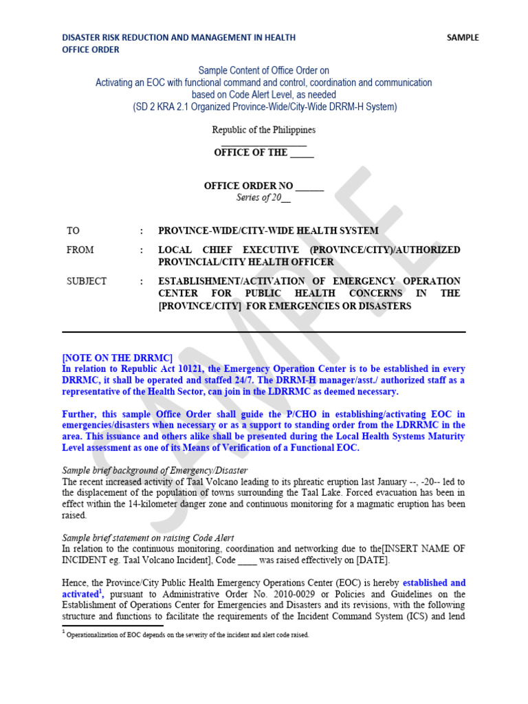 EOC Activation Office Order Template | PDF | Finance & Money Management