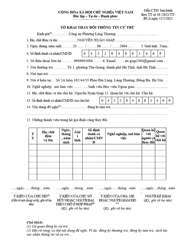 Mẫu CT01 | PDF