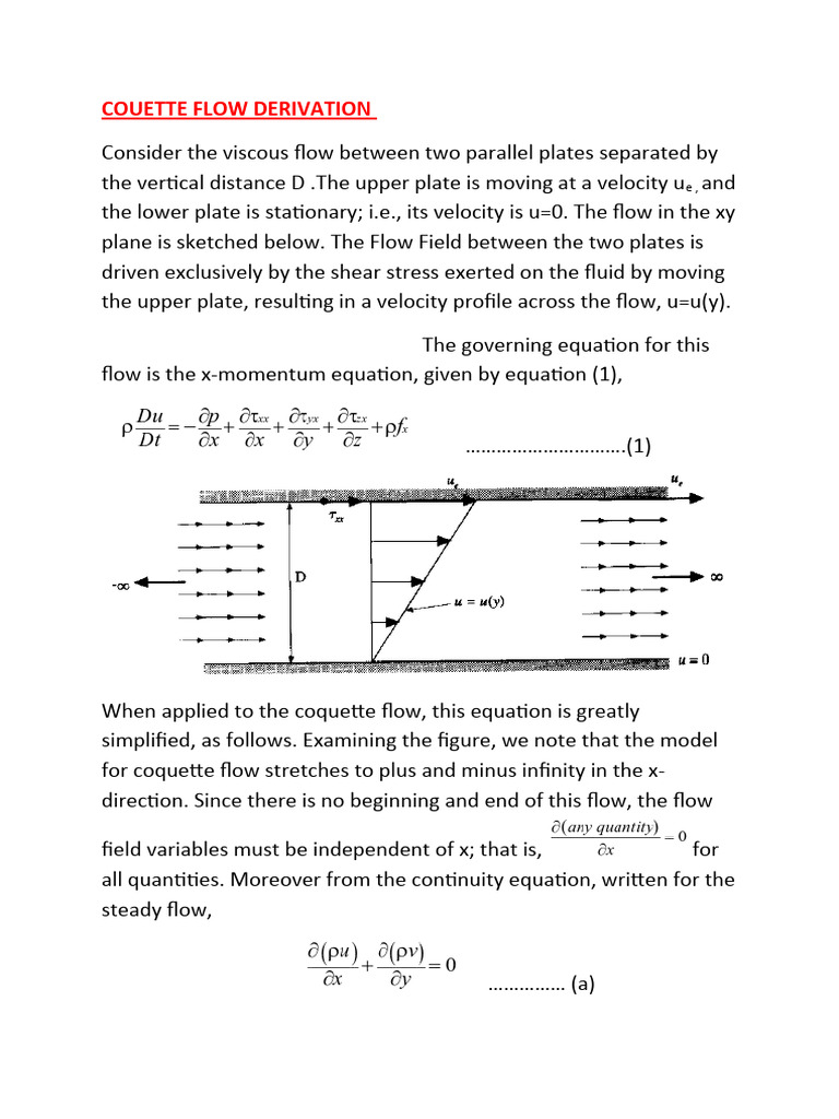 Couette Flow Derivation | PDF | Fluid Dynamics | Partial Differential Equation