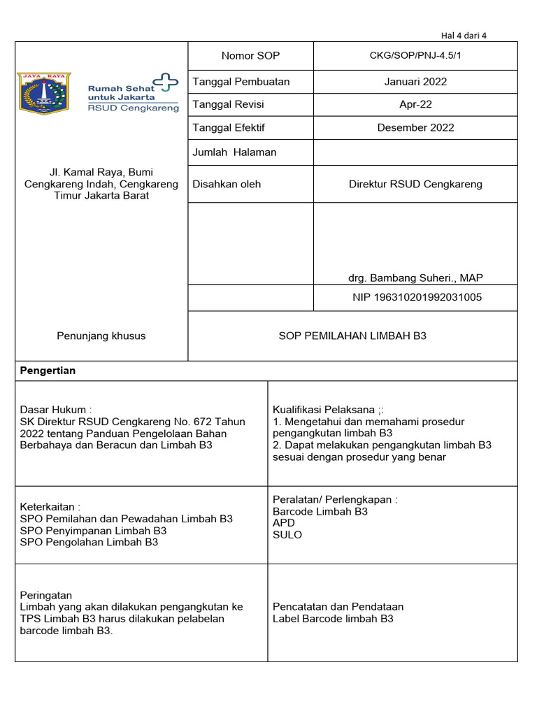 Sop Pengangkutan Limbah B3 | PDF