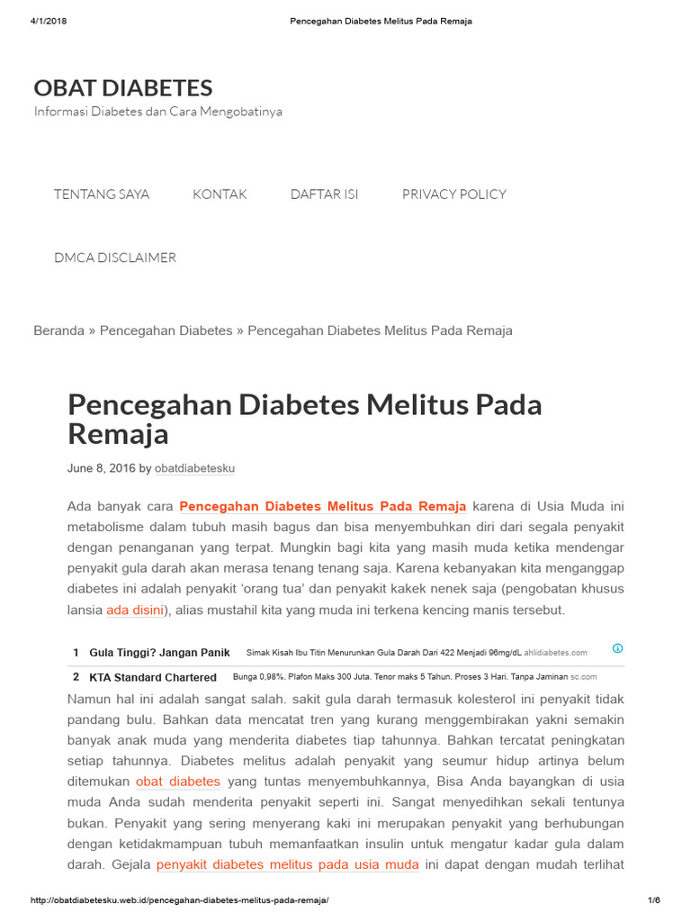 Pencegahan Diabetes Melitus Pada Remaja Pdf