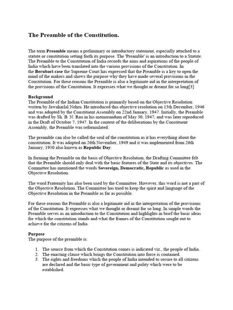 Preamble of Constitution | PDF