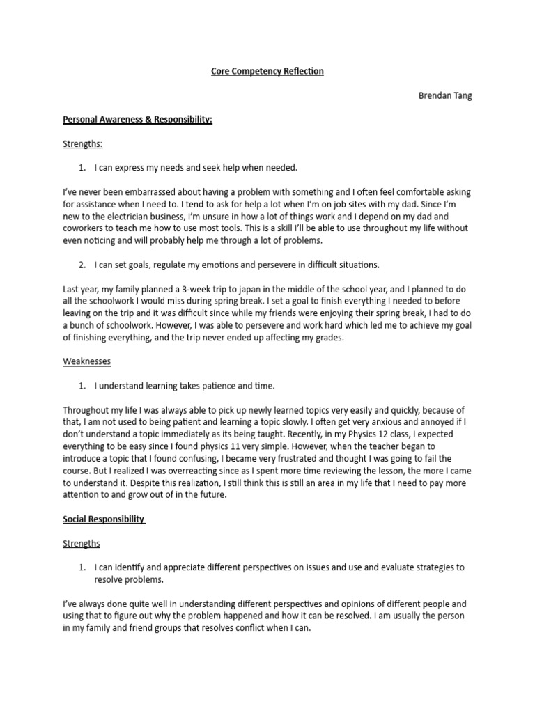 Core Competency Reflection | PDF | Thought | Creativity