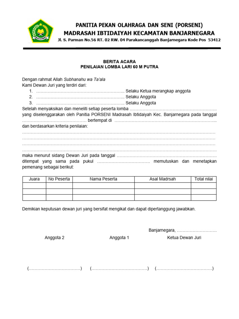 Berita Acara Penilaian PORSENI 2025 | PDF | Game & Aktivitas