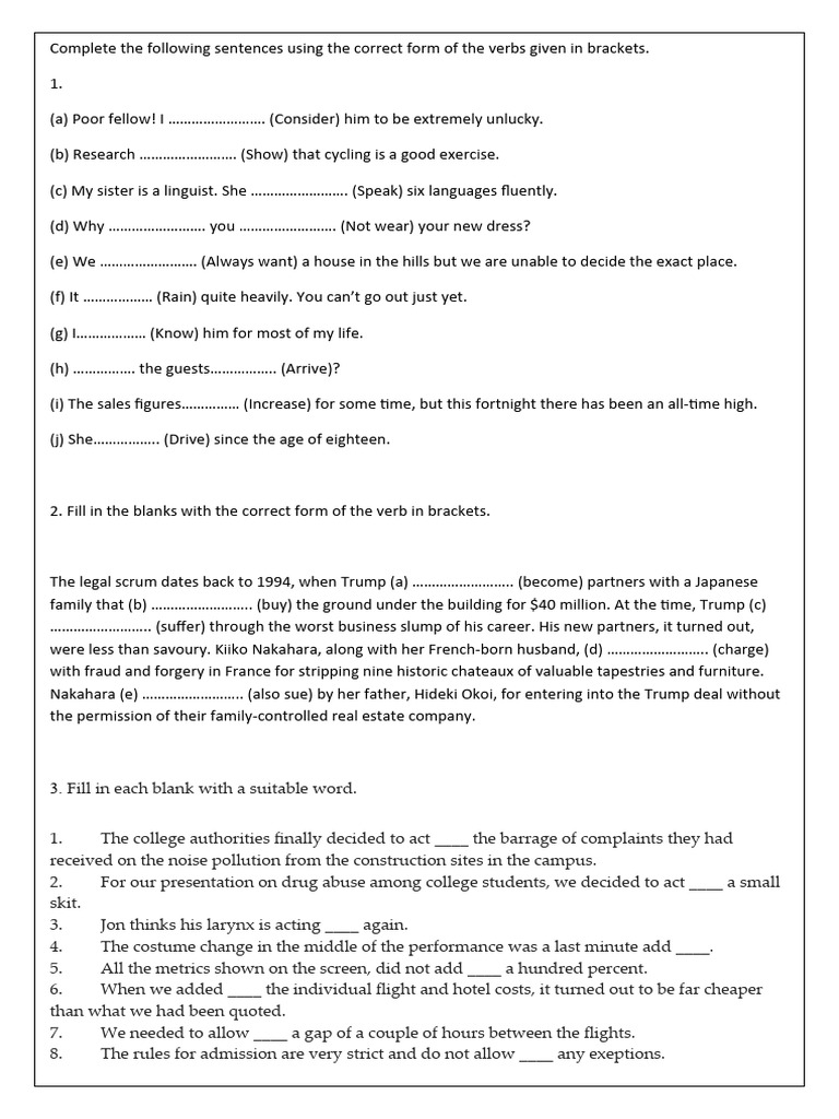 Complete Sentences with Correct Verbs | PDF | Language Arts & Discipline