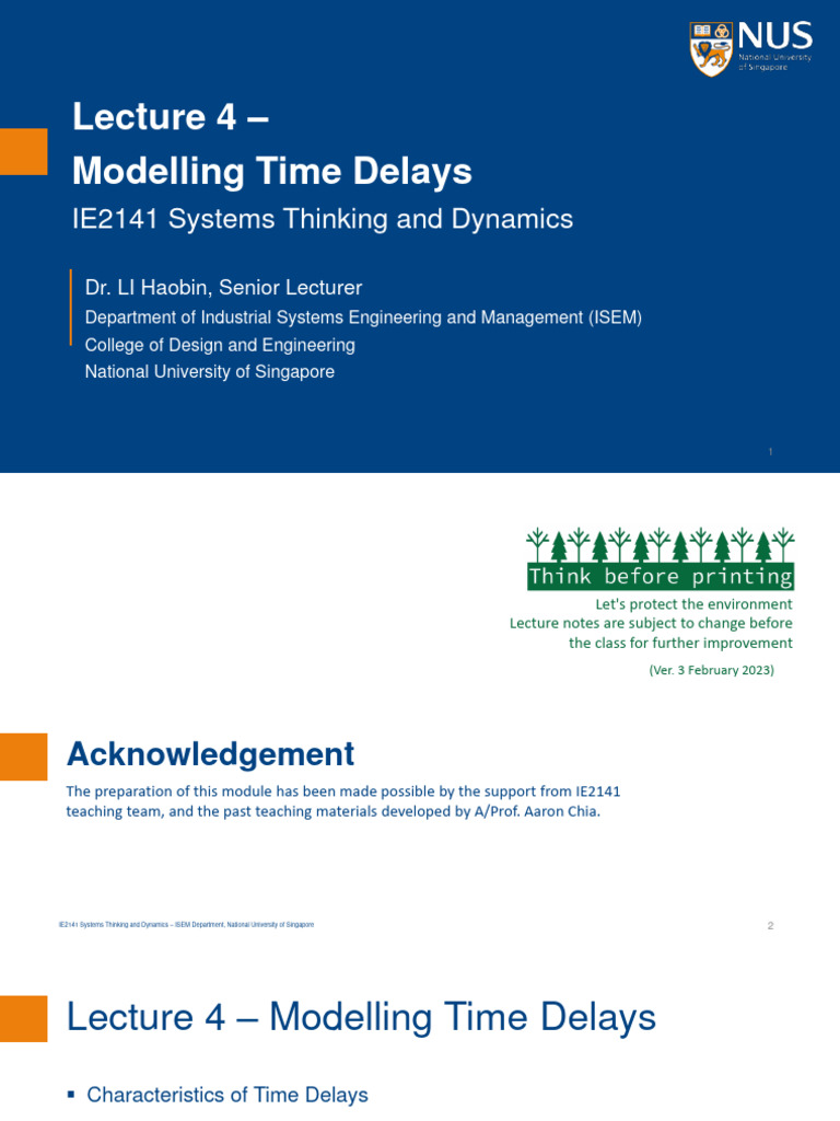Lecture 4 - Modelling Time Delays | PDF