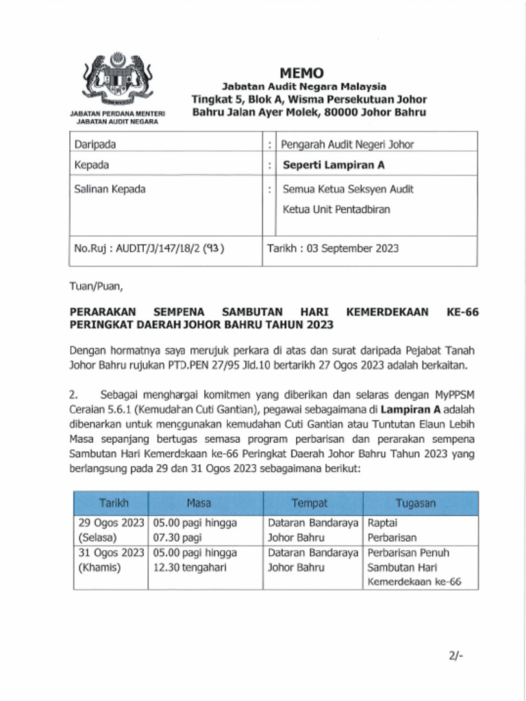 Memo Cuti Gantian | PDF