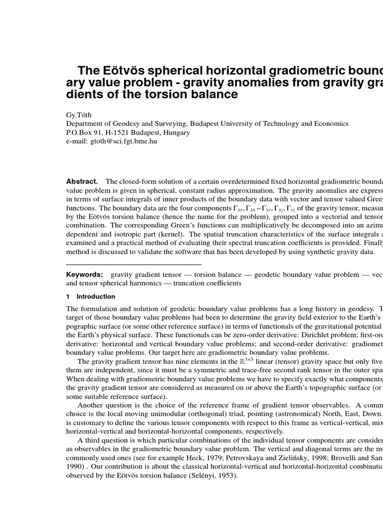 The Eötvös Spherical Horizontal Gradiometric Boundary Value Problem - Gravity Anomalies From ...