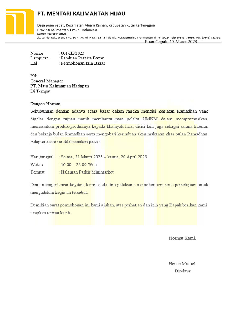 Surat Permohonan Bazar | PDF