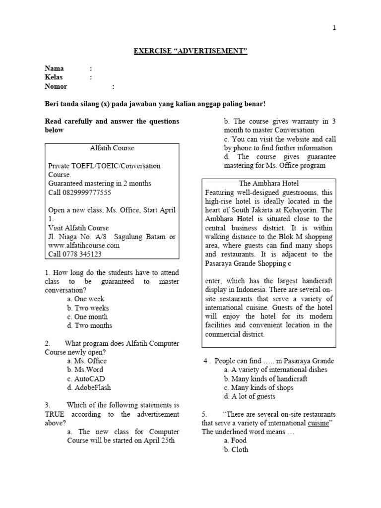 Soal Latihan Advertisement Edit 23 | PDF