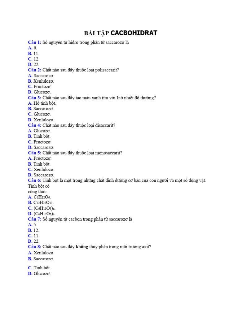 Bài Tập Cacbohidrat | PDF