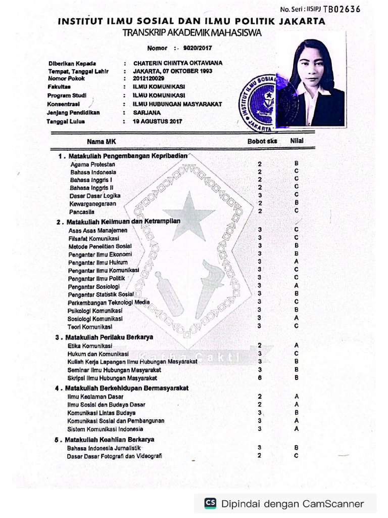 Transkrip Nilai Chaterin Chintya - Compressed 3 | PDF