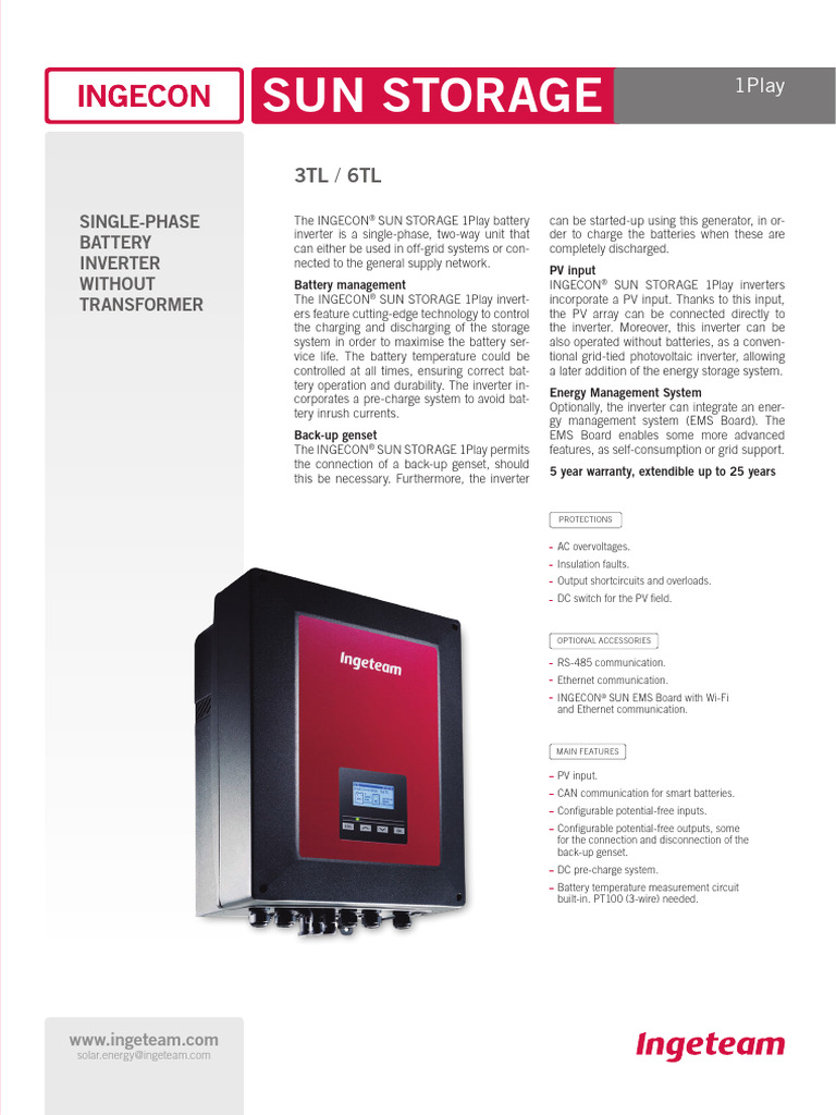 Ingecon Sun Storage 1play TL Datasheet | PDF | Power Inverter | Electrical Grid