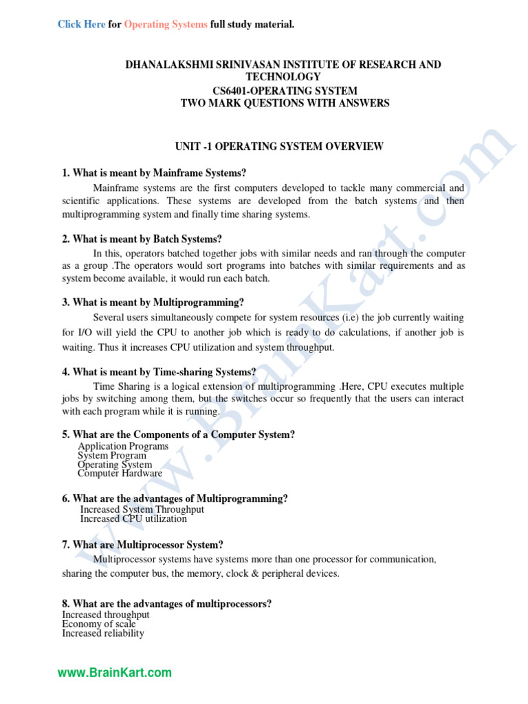 159 - CS8493, CS6401 Operating Systems - Important Questions (1) | PDF | Scheduling (Computing ...
