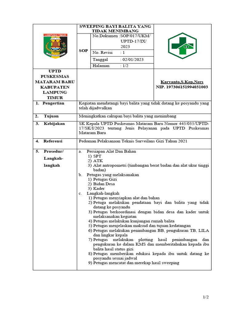 17 SOP Sweeping Tidak Menimbang Fix | PDF
