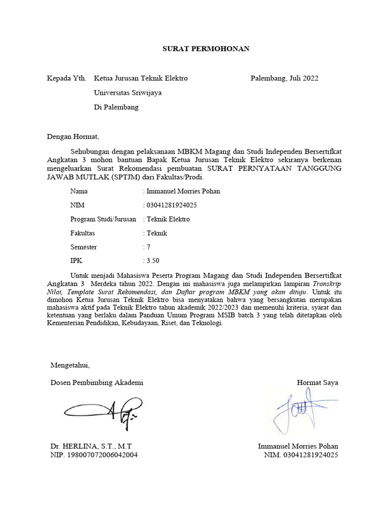 Surat Pengantar Permohonan Mbkm Pdf