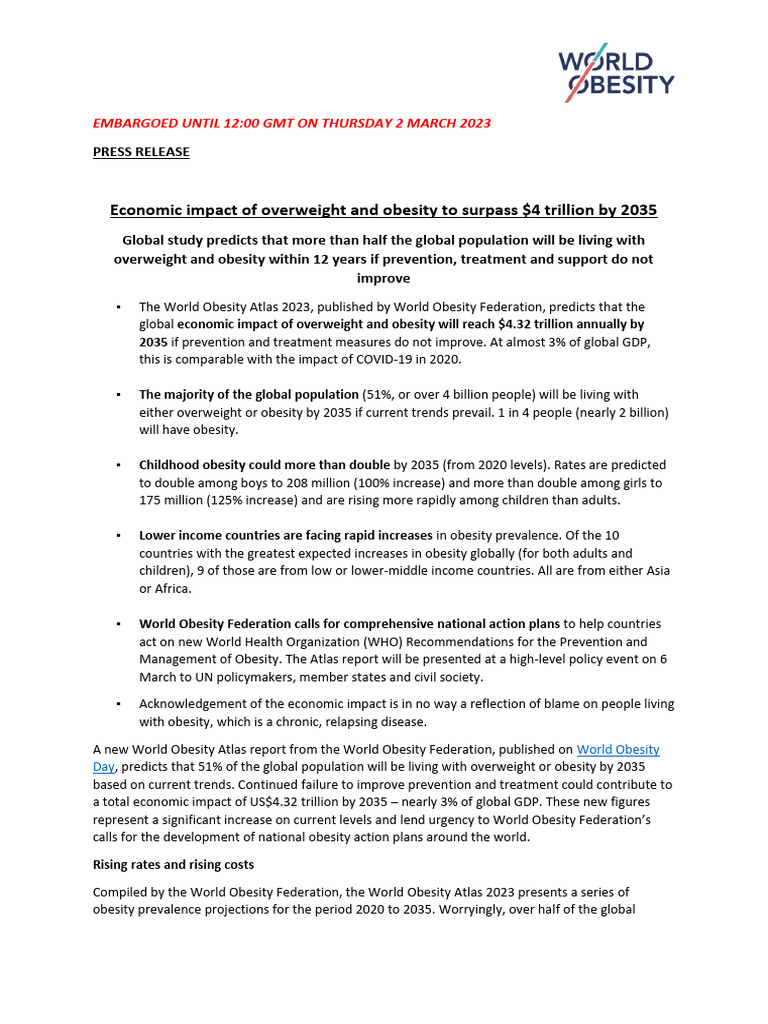 World Obesity Atlas 2023 Press Release | PDF World Obesity Atlas 2023 Press Release | PDF