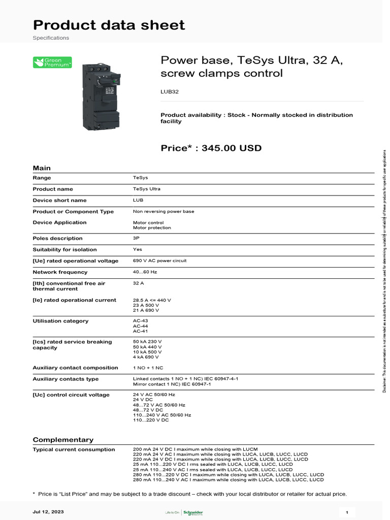 TeSys Ultra Combination Motor Starter - LUB32 | PDF | Electrical ...