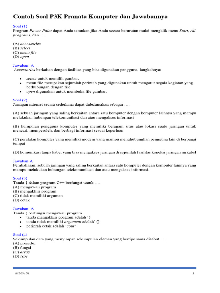 Contoh Soal P3K Pranata Komputer Dan Jawabannya | PDF | Metode & Bahan Ajar | Komputer