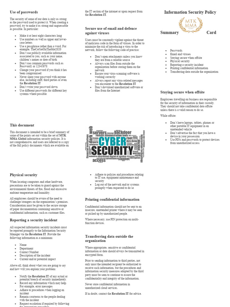 ISMS-DOC-A05-1 Information Security Summary Card | PDF | Information ...