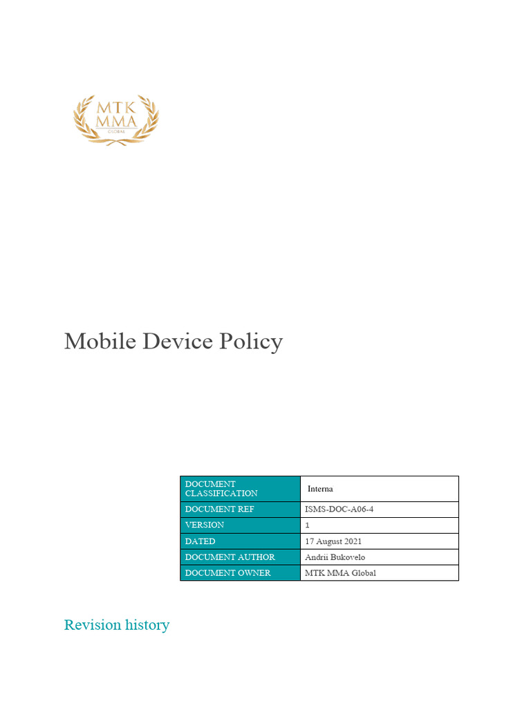 ISMS-DOC-A06-4 Mobile Device Policy | PDF | Computers | Technology ...