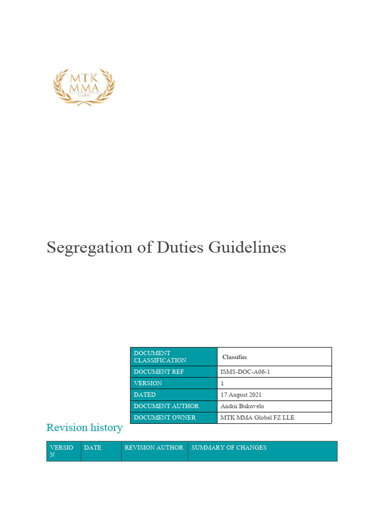ISMS-DOC-A06-1 Segregation of Duties Guidelines | PDF