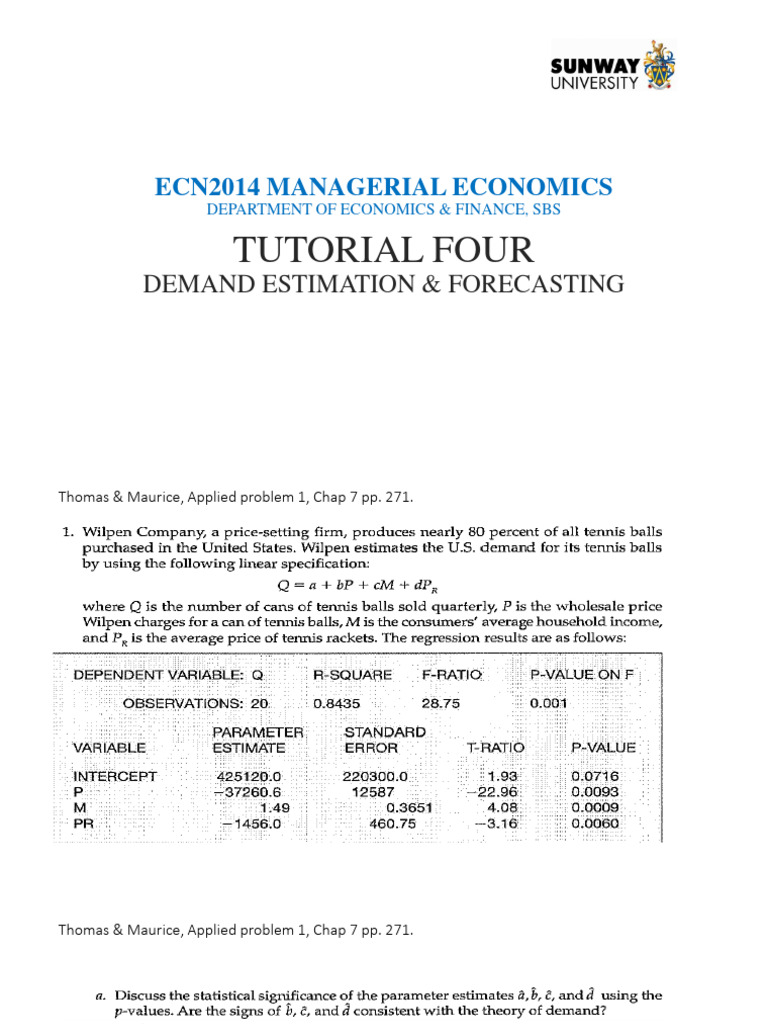 Tutorial 4 Solution Demand Estimation and Forecasting | PDF