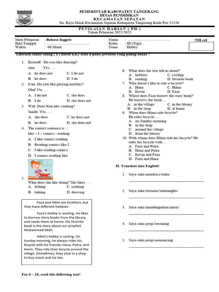 Soal Tema 2 Hobby Kls 3 | PDF