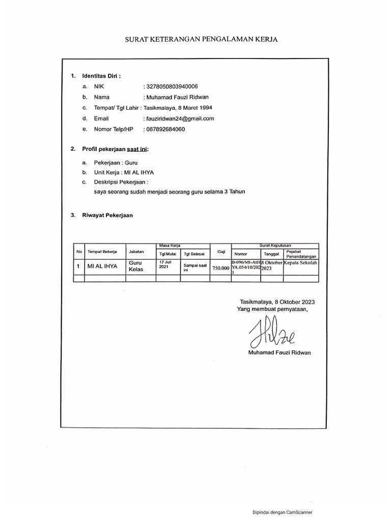 Contoh Bukti Pengalaman Kerja | PDF