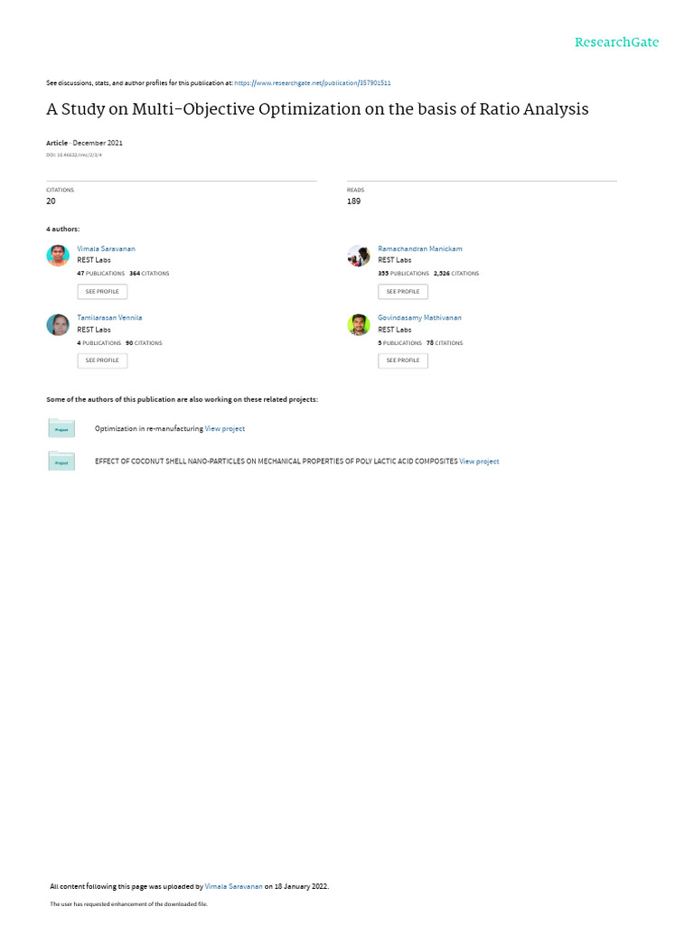 A Study On Multi Objective Optimization On The Basis of Ratio Analysis | PDF | Decision Making ...