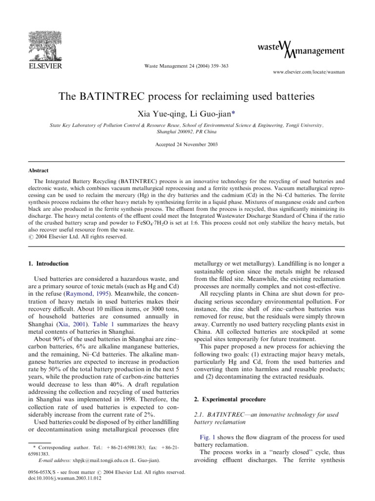 BATINTREC: Lithium Battery Recycling Process | PDF | Cadmium | Recycling