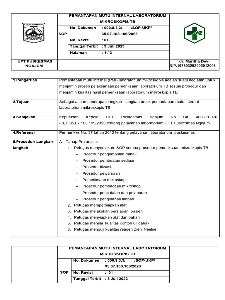 Baru SOP PMI TB | PDF