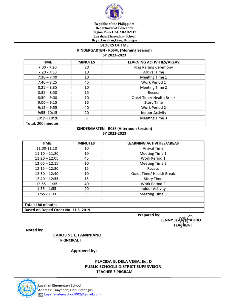 Kindergarten Class Program Sy 2023 2024 | PDF