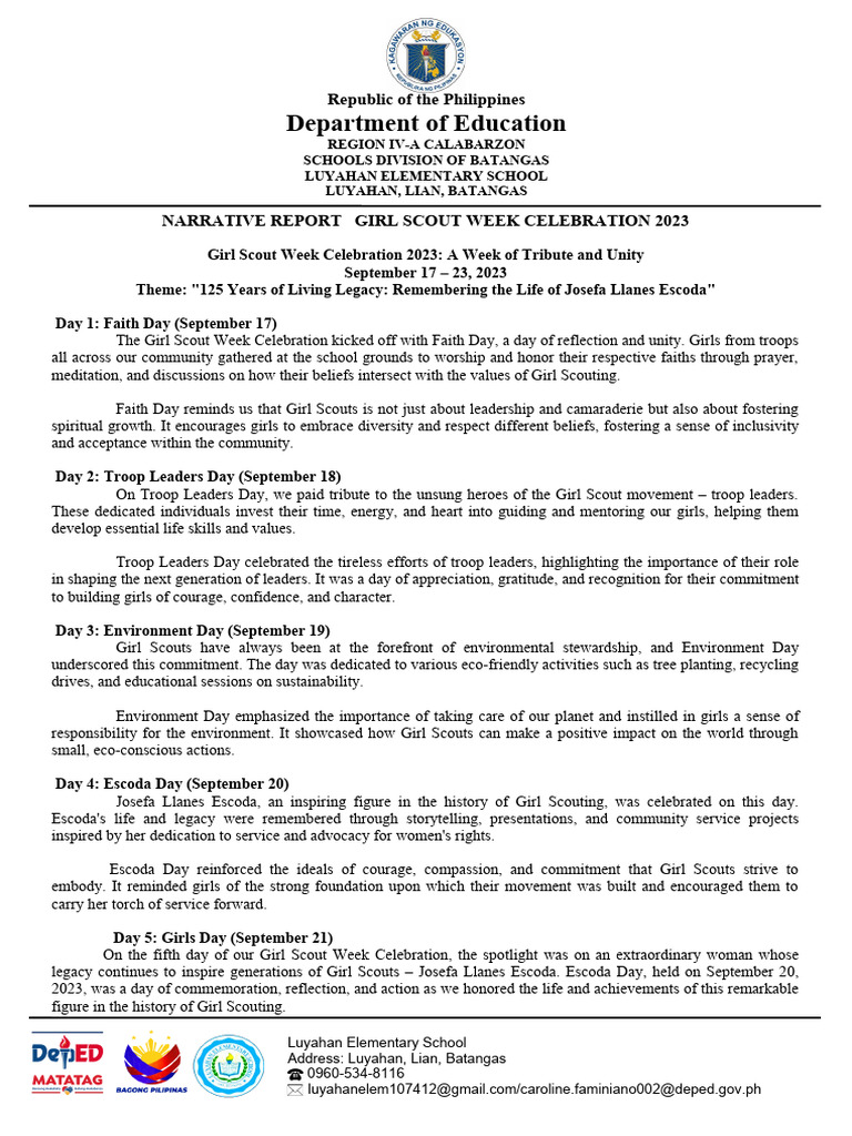 Girl Scout Week 2023: Celebrating Escoda | PDF | Wellness