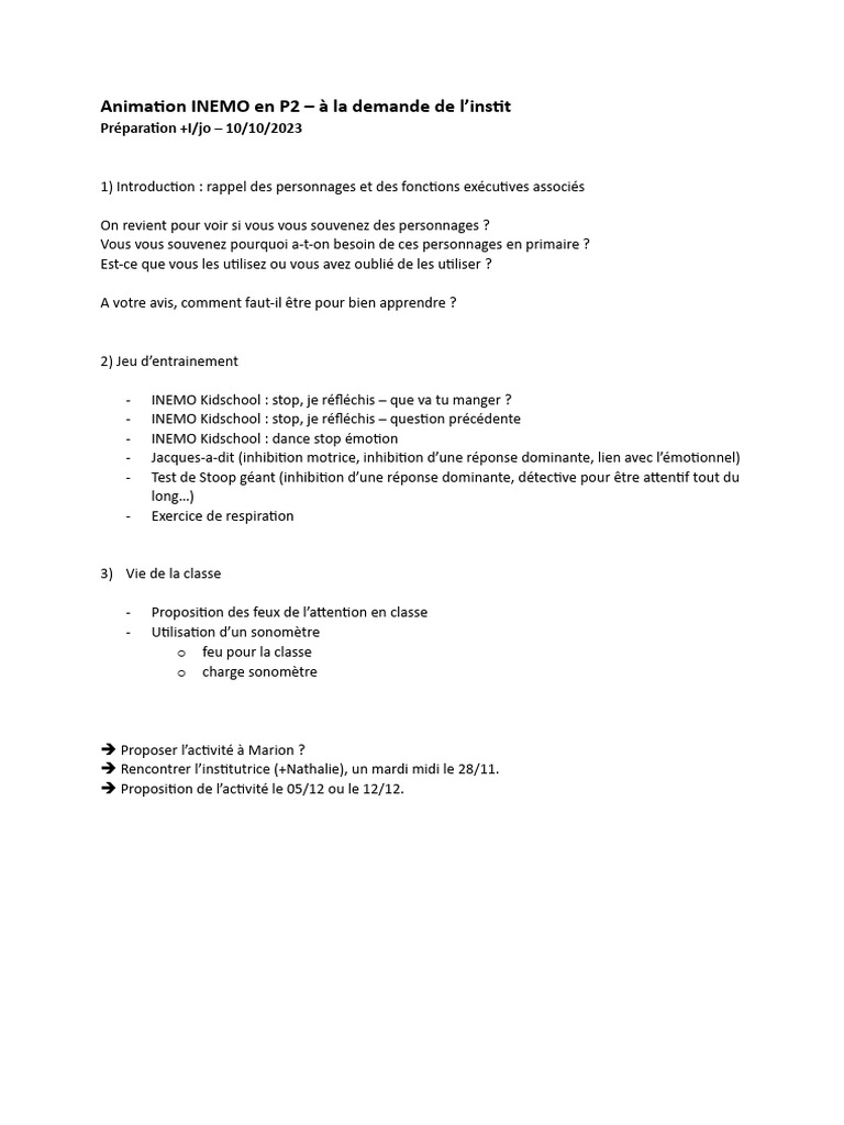 Animation INEMO en P2 | PDF