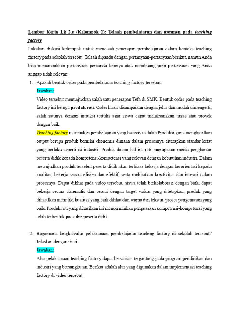 Langkah Pembelajaran Teaching Factory | PDF