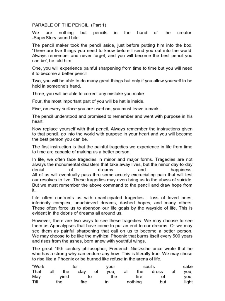 Parable of a Pencil | PDF
